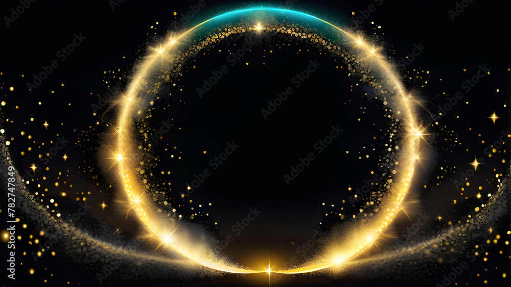 Radiant Gold Explosion on Black Background, Dynamic Circular Splash of ...