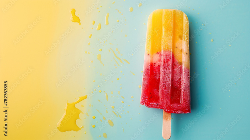 Melting Popsicle, A colorful melting popsicle against a yellow and blue ...