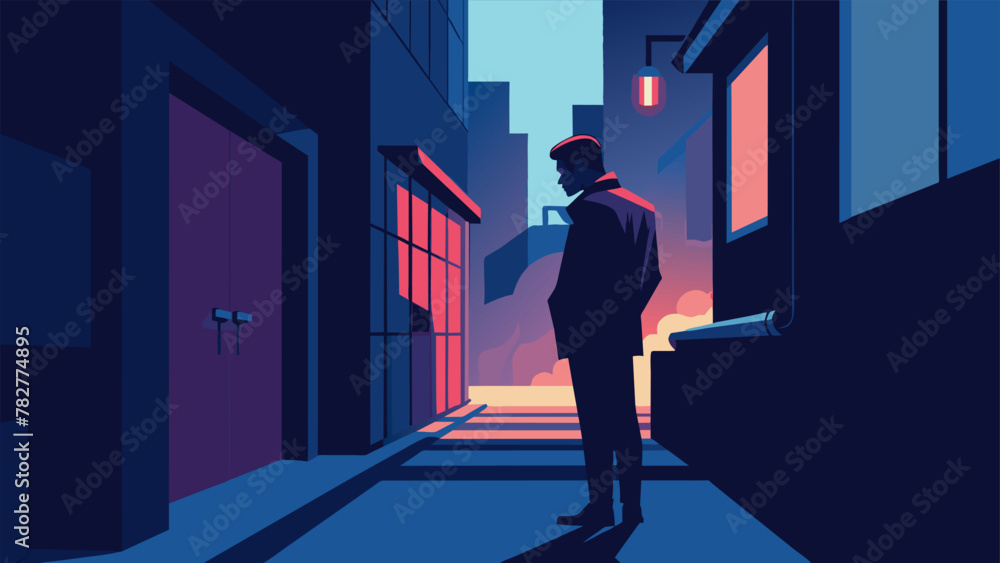 Under a neonlit alleyway a mysterious figure leans against a ...