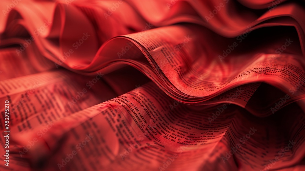 Detailed view of a red cloth with intricate folds resembling a vintage ...