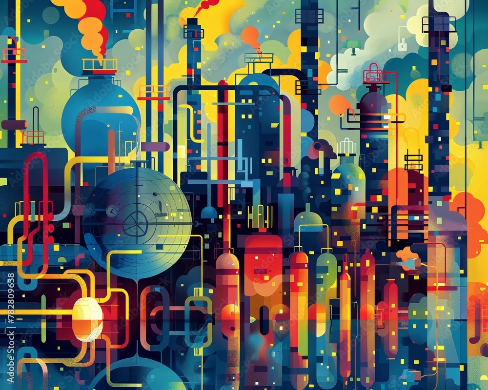 A vibrant and colorful illustration of a diverse array of chemicals ...