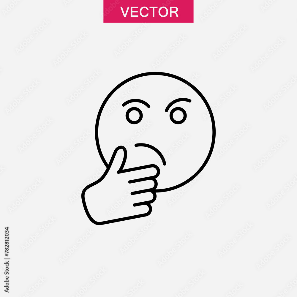 Thinking face emoji outline icon.Emoji pondering face vector flat ...