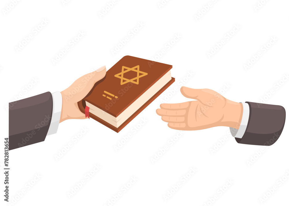 Hand Holding Hebrew Bible Book Symbol Cartoon Illustration Vector Stock ...