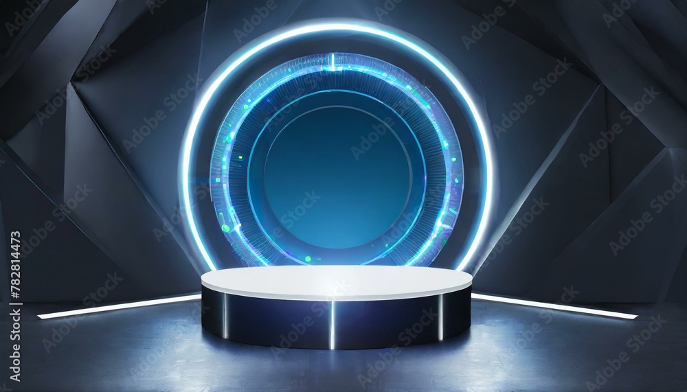 futuristic neon future stand display space technology. Light ...