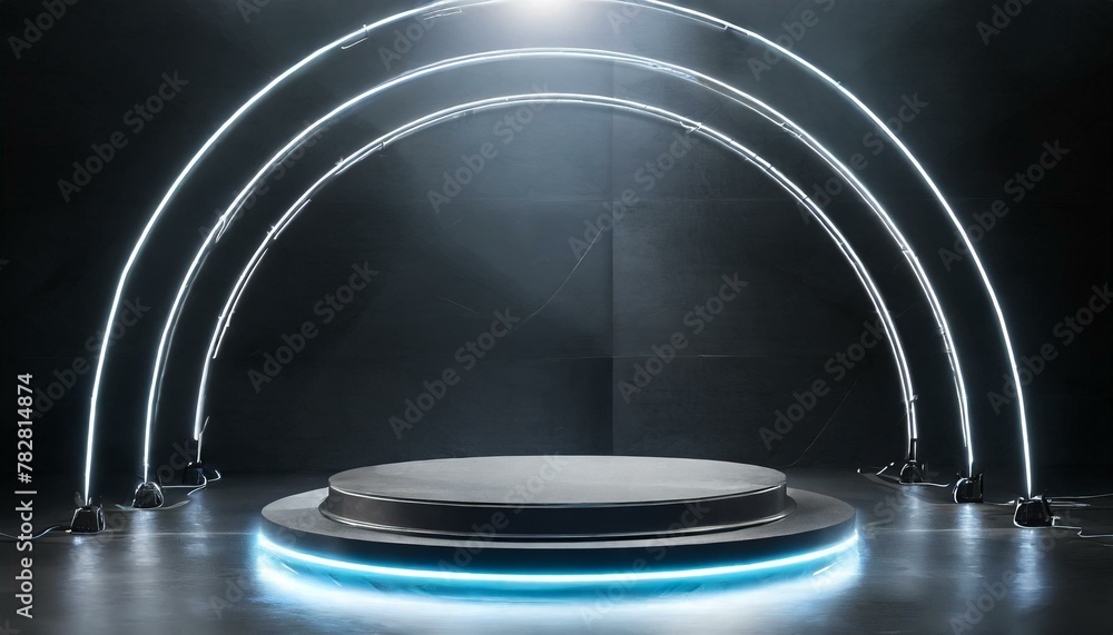 futuristic neon future stand display space technology. Light ...