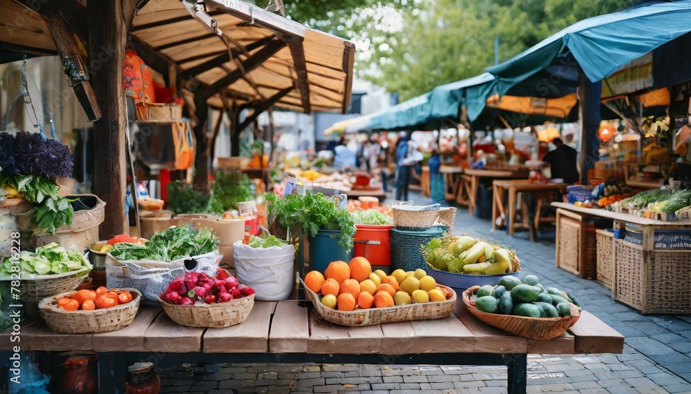 outdoor local market stall, showcasing an empty table for product ...
