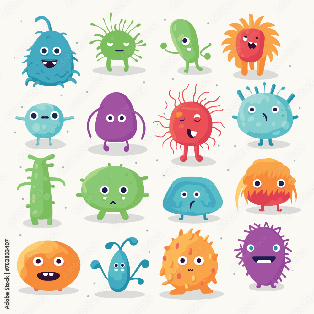 Bacteria, microbes, cute germs and viruses cartoon vector characters ...