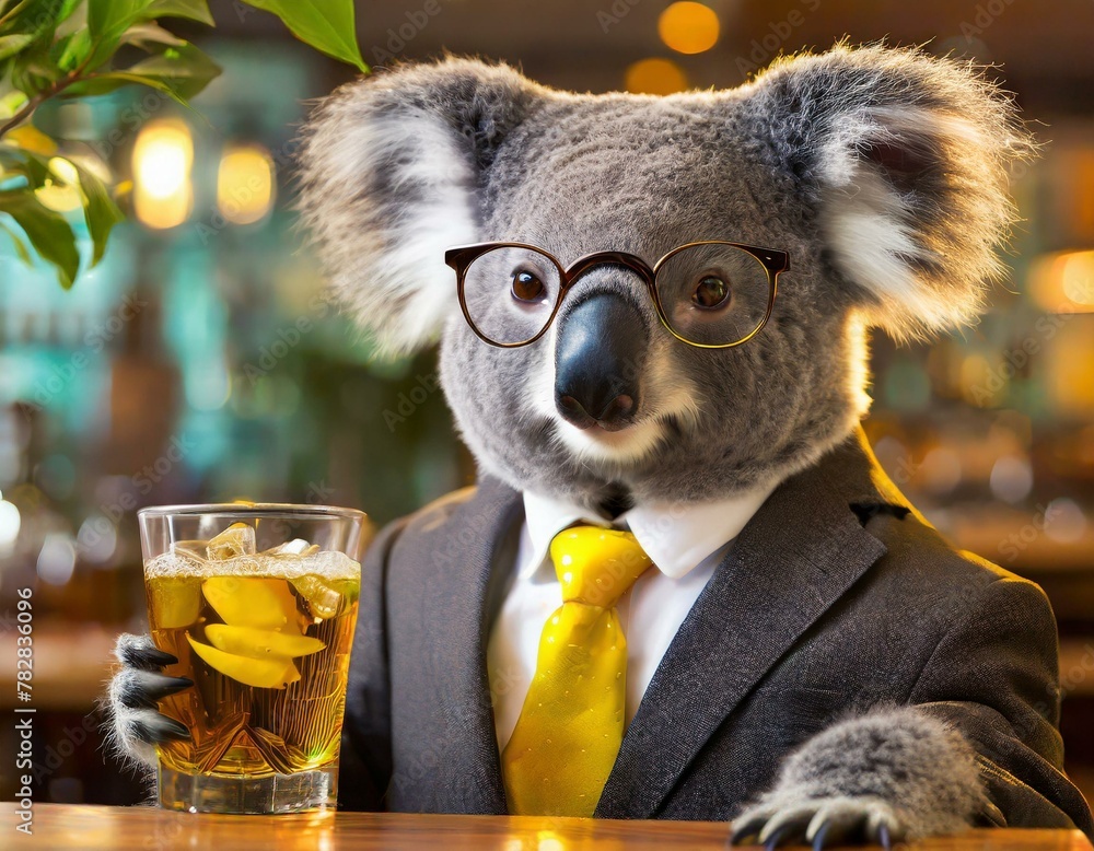 Koala dressed as a businessman at a bar with a drink Stock Illustration ...