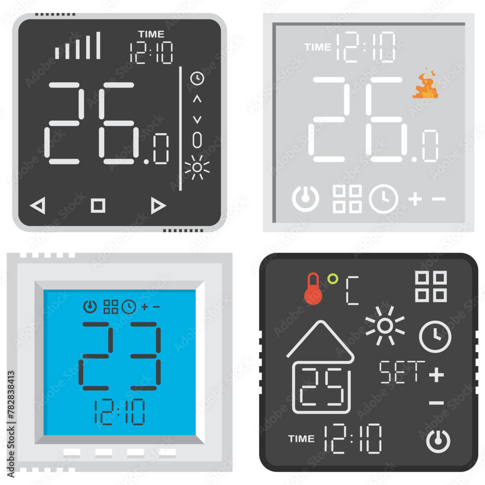 Thermostat and temperature controller and sensor vector cartoon set ...