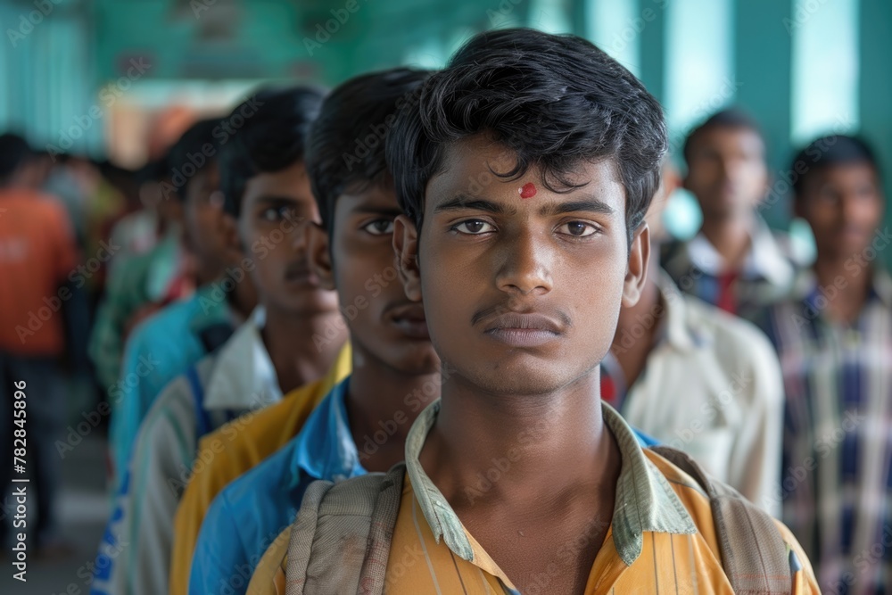 group of youth Indian men standing next to each other in row and posing ...