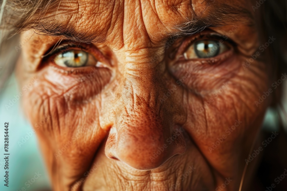 The aged face of a woman with deep wrinkles and crow's feet Fictional ...