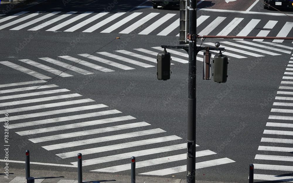 White lines at intersections and pedestrian crossings on asphalt roads in Japan Stock Photo ...