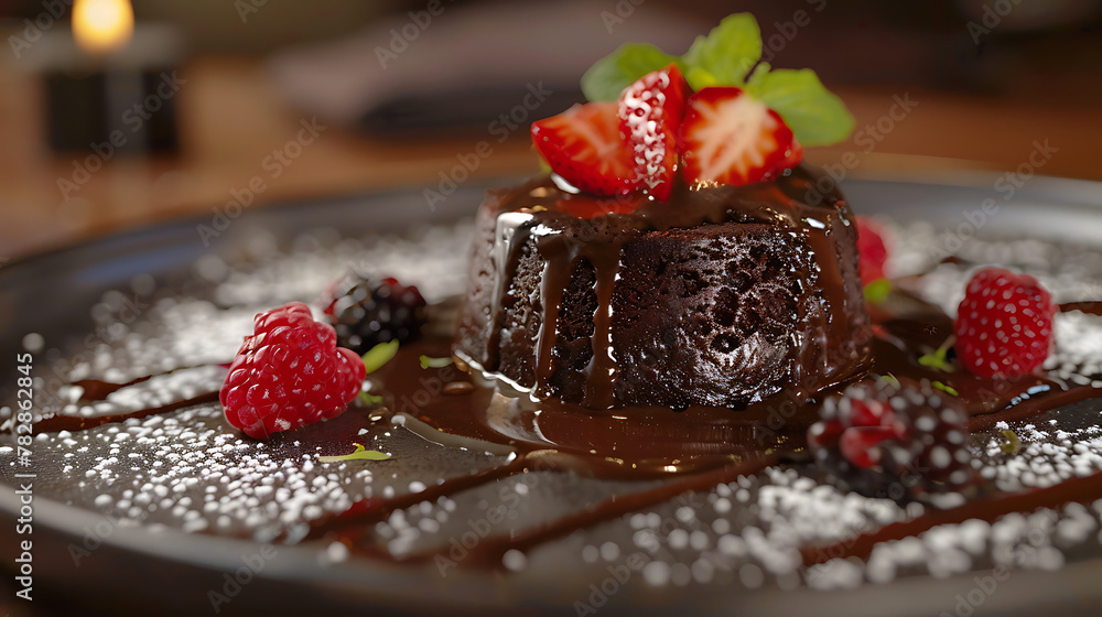 Decadent lava cake oozing with rich chocolate and paired with fresh ...