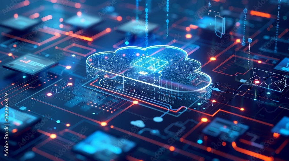 Data Transfer: A 3D vector illustration of a cloud icon with data ...
