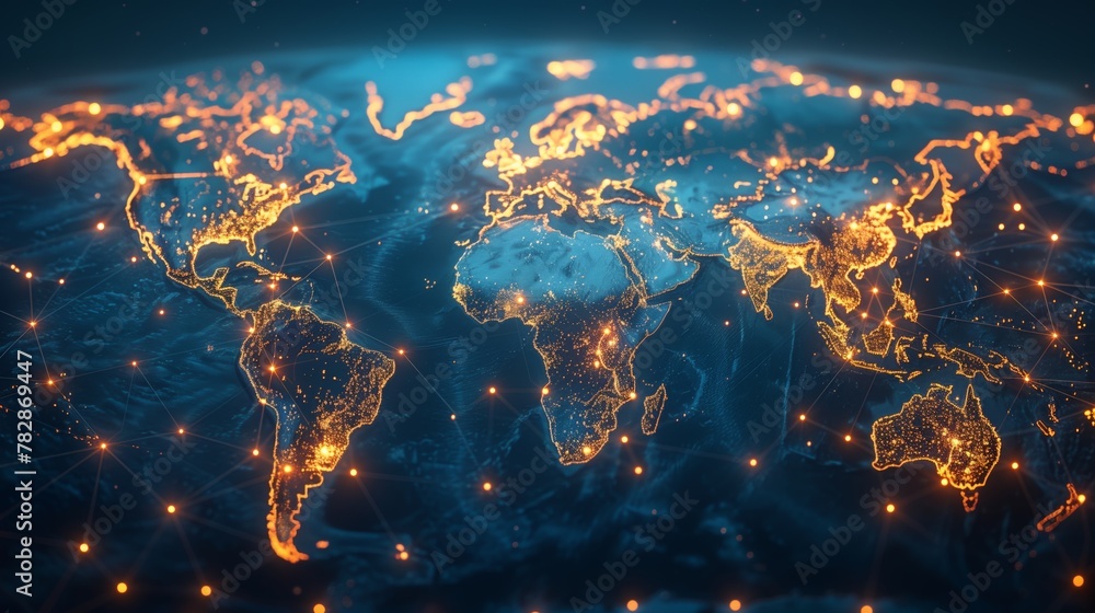 World Map Illuminated With Lights Stock Illustration | Adobe Stock