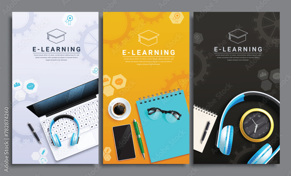 E learning education vector poster design. Back to school e learning ...