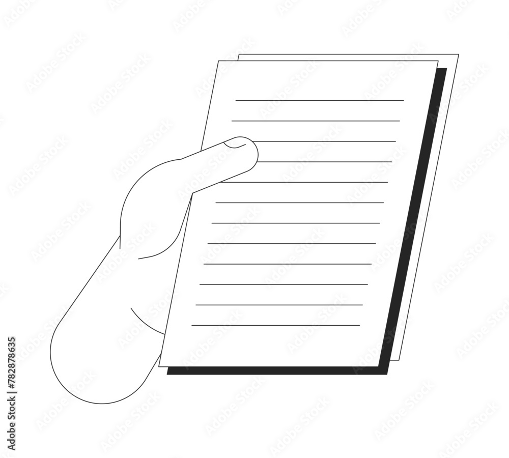 Holding paperwork cartoon human hand outline illustration. Looking ...