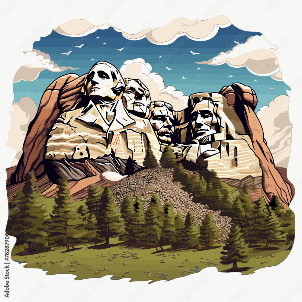 Mount Rushmore. Mount Rushmore hand-drawn comic illustration. Vector ...