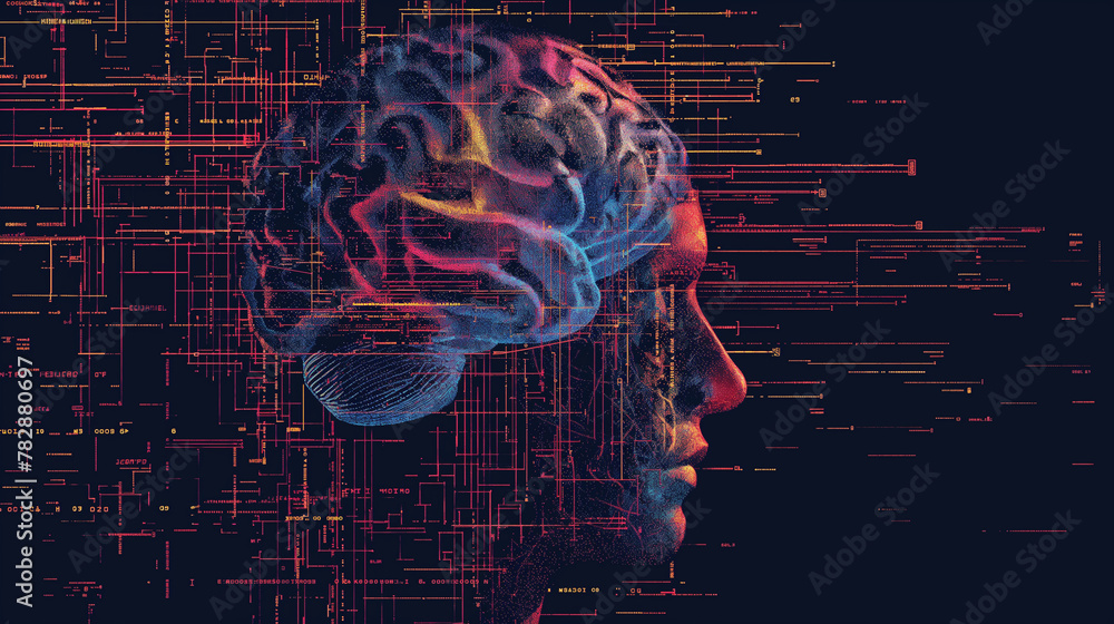 Abstract digital artwork featuring a brain and circuits, highlighting ...