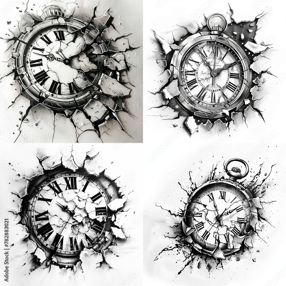 Realistic clock come out from broken skin tattoo idea Stock ...