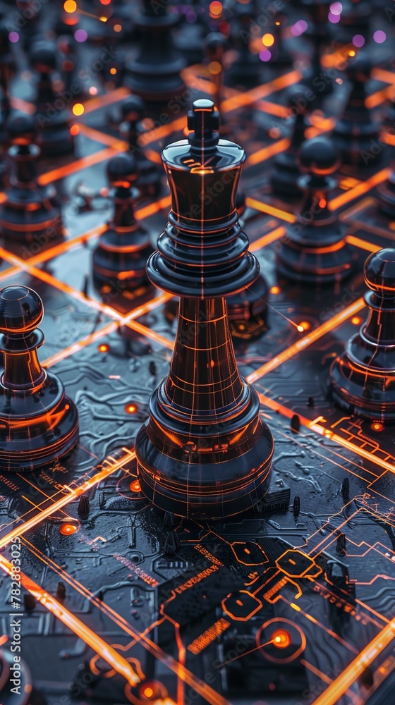 Strategic Advantage: AI-Powered Chessboard,A futuristic chessboard with ...
