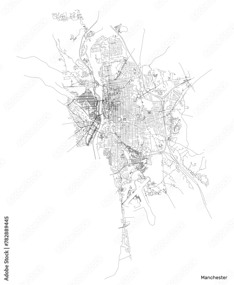 Manchester city map with roads and streets, United States. Vector ...