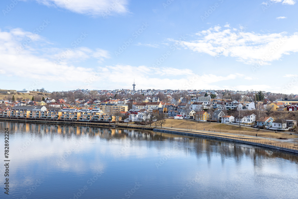 walking along nidelven (river) in a spring mood in trondheim city ...