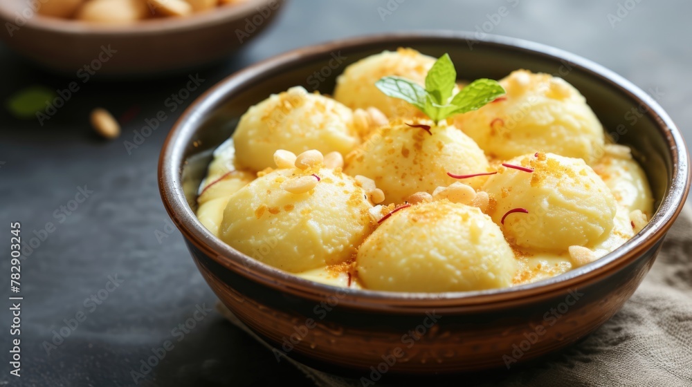 Closeup Image of Delicious Indian Dessert Rasmalai Served in Bow, Ready ...