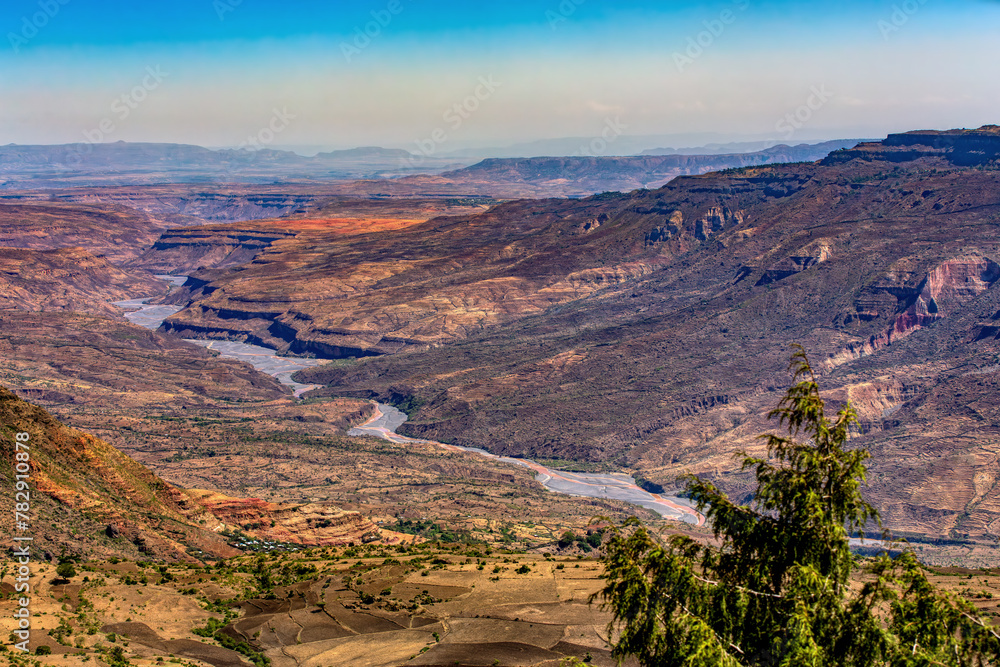 Beautiful mountain landscape with canyon and dry river bed, Oromia ...