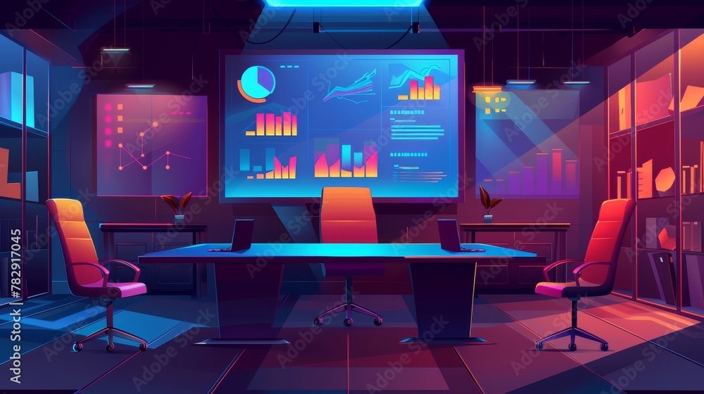 Overworked in meeting room modern cartoon background. Clean conference ...