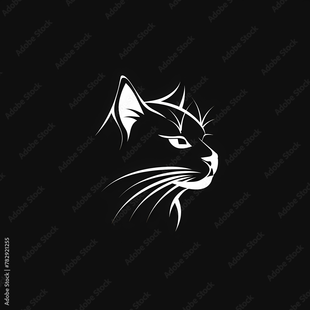 Feline Silhouette Logos in Black and White Monochrome Cat Profile ...