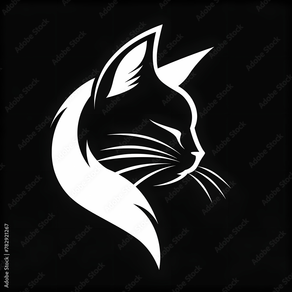 Feline Silhouette Logos in Black and White Monochrome Cat Profile ...