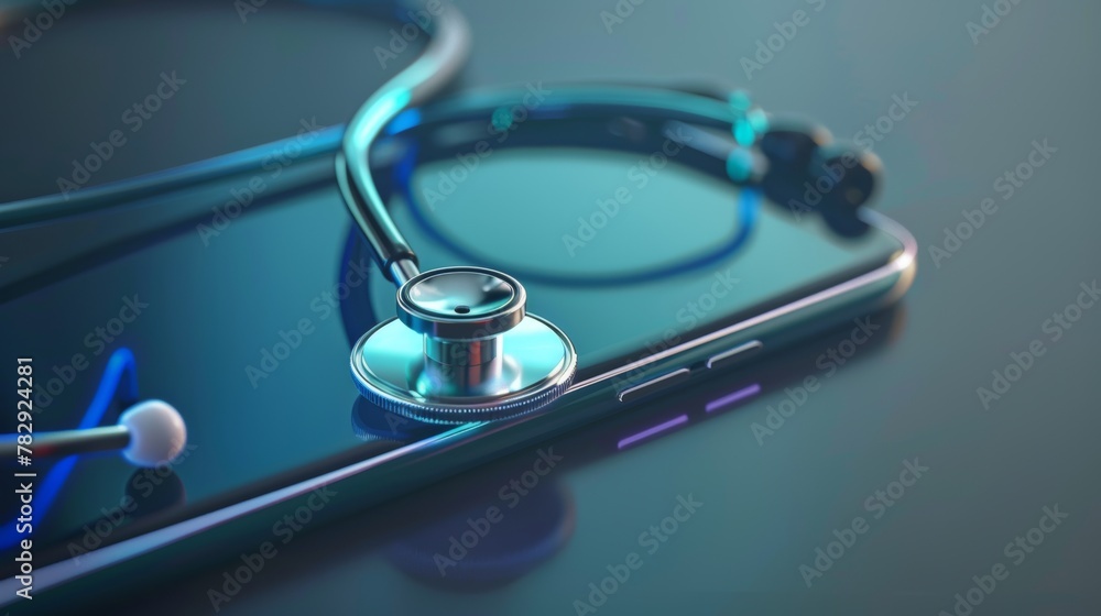 An electronic medical device with a stethoscope reaching from the ...