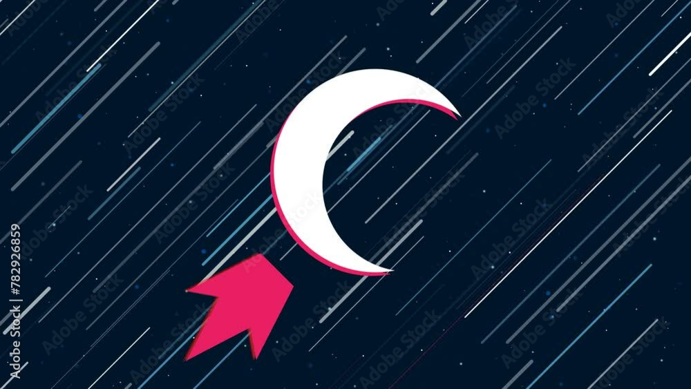 Moon symbol flies through the universe on a jet propulsion. The symbol ...