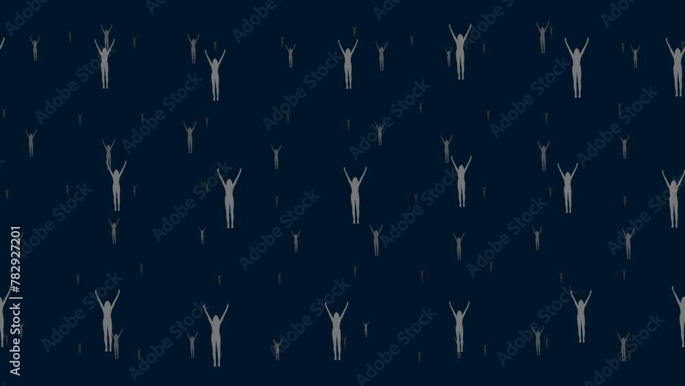 Woman stretches symbols float horizontally from left to right. Parallax fly effect. Floating ...