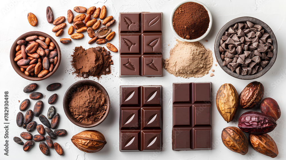 Chocolate ingredients, cocoa pods, cocoa beans, chocolate mass, cocoa ...