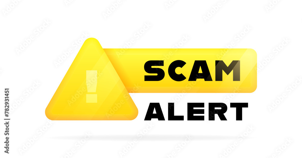 Scam alert geometric badge in 3d style with exclamation mark and ...