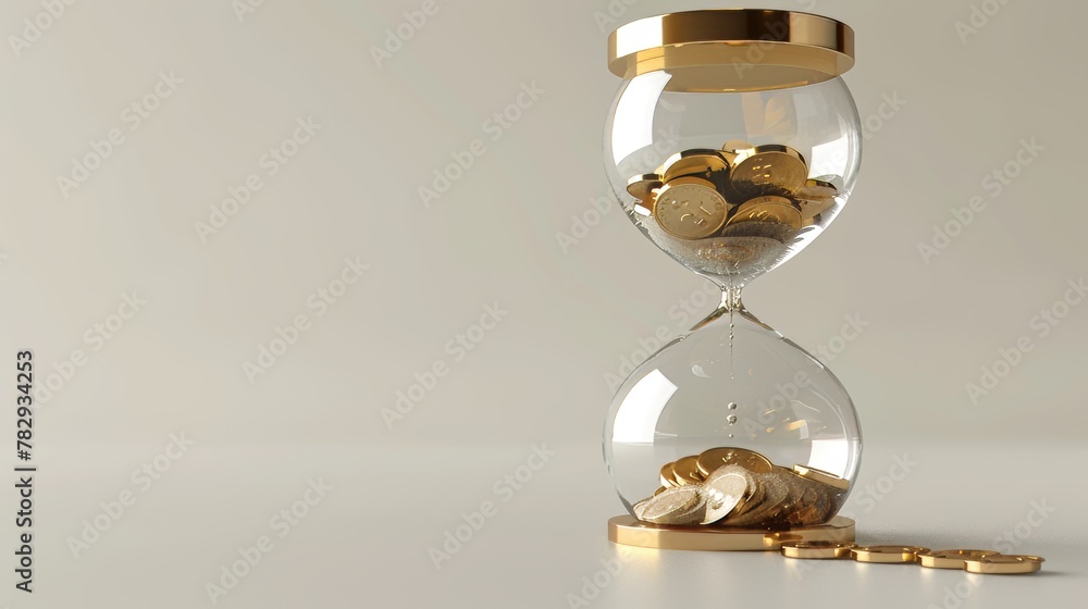 Business metaphor - golden coins encased in a sandglass, depicting time ...