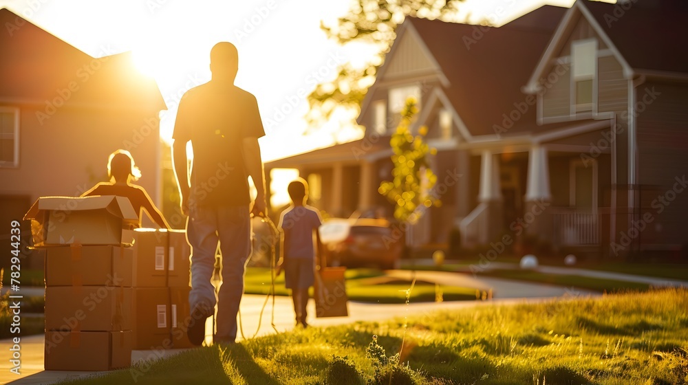 AI generated illustration of a family relocating to a new home Stock ...