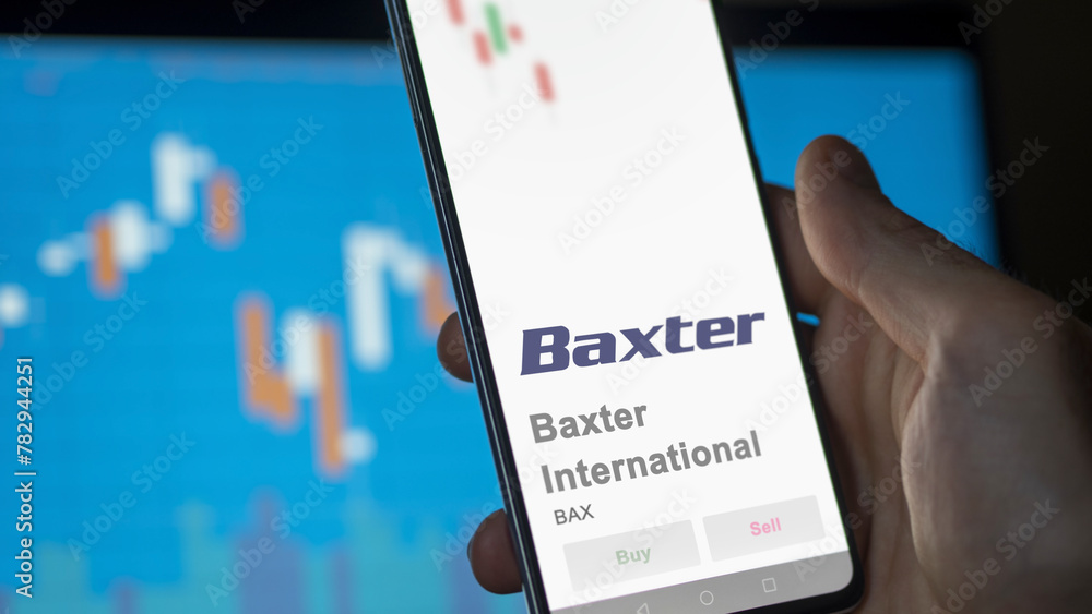 April 09th 2024 , Deerfield, Illinois. Close up on logo of Baxter ...