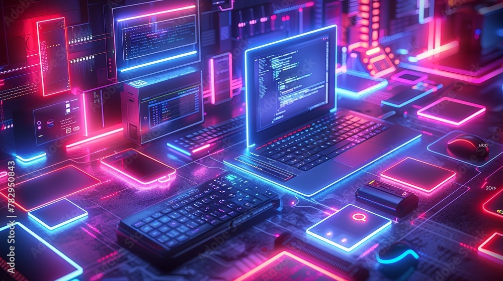 Technology concept for software development. Programming, coding ...