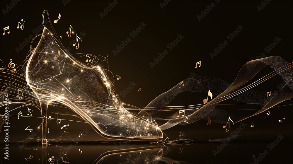 Enchanting golden shoe with musical notes for a magical themed event or ...