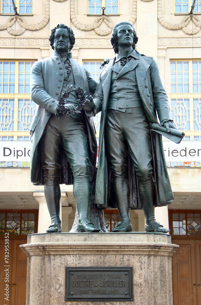 Weimar, Germany - April 7, 2024: Monument to Goethe and Schiller on ...