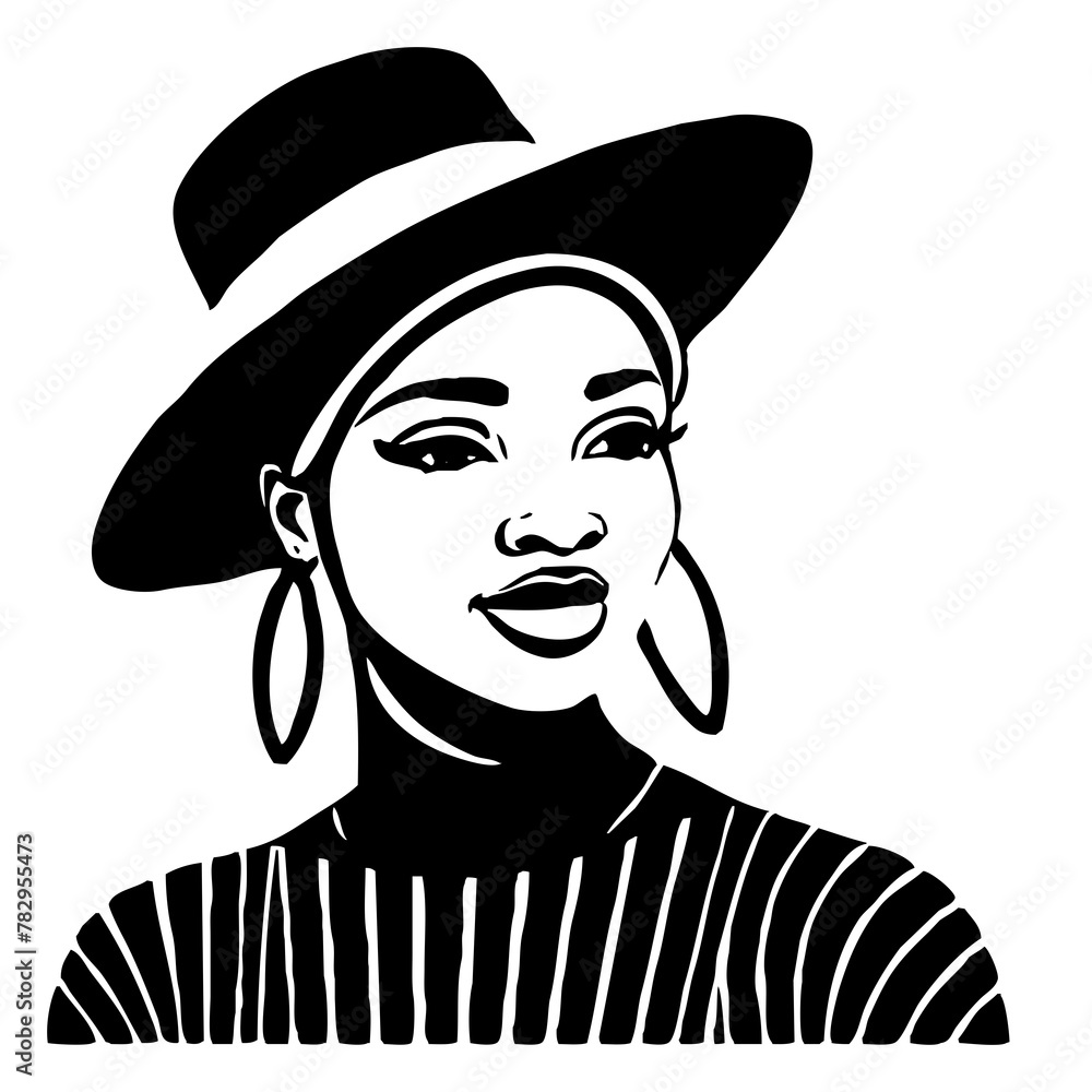 Fictional Character Of A Woman With A Hat Black And White Illustration Logo Design For Use In