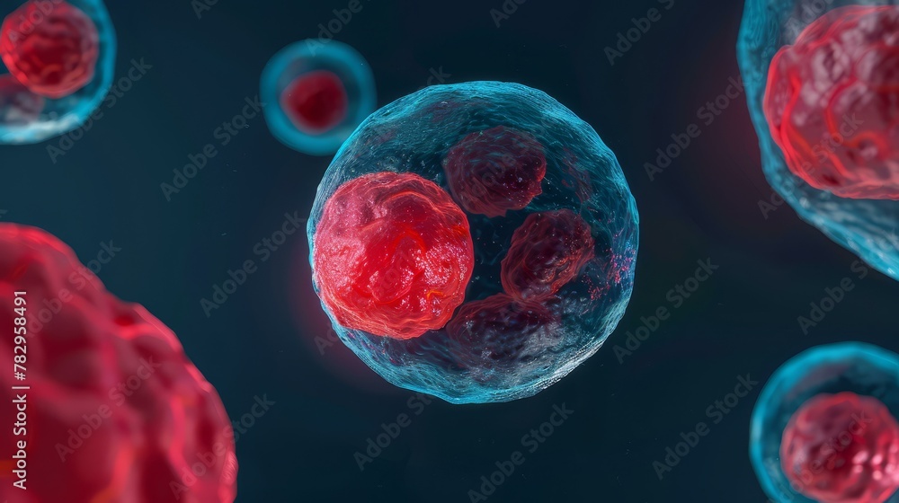 Human cell structure under the microscope, illustrating the complex ...