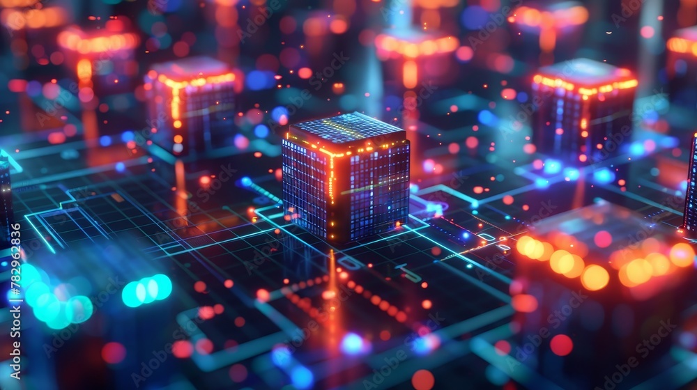 Data Transfer: A 3D vector illustration of data packets moving through ...