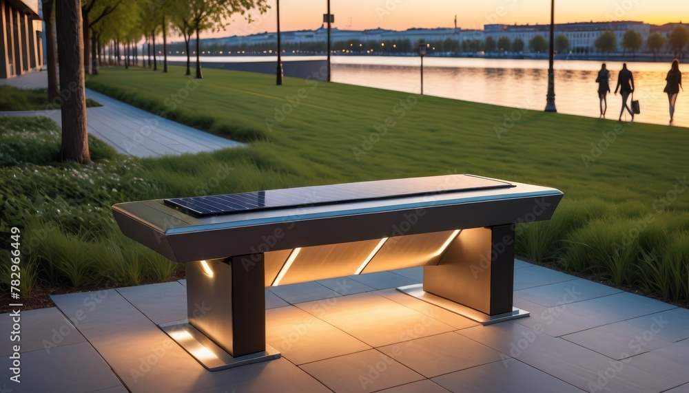 An eco-friendly, solar-powered bench with under-seat lighting ...