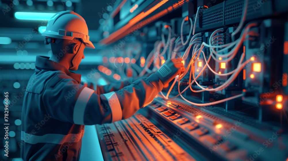 Internet Infrastructure: A 3D vector illustration of a technician ...