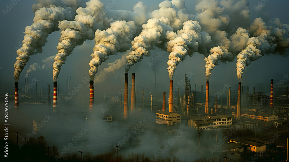 Industrial factories chimneys polluting smoke. Air Quality ...