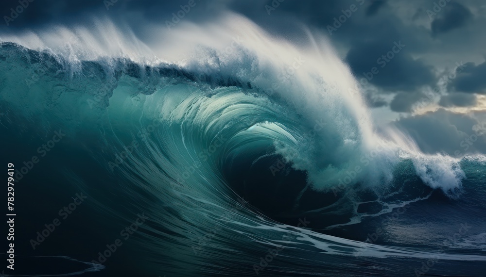 Beautiful reflection on the wave. Powerful storm surge wave before ...